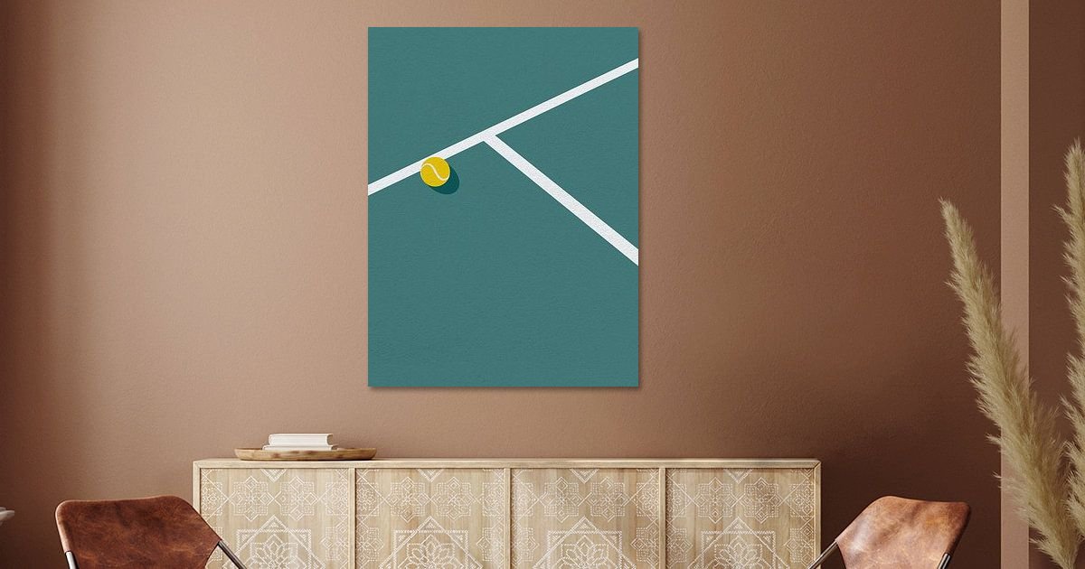 Minimal art vintage tennisveld van RickyAP op canvas, behang en meer